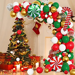 Christmas Balloons Garland Arch kit Red White Green Balloons Candy Cane Foil Balloons Merry Christmas Birthday Party Decorations Supplies