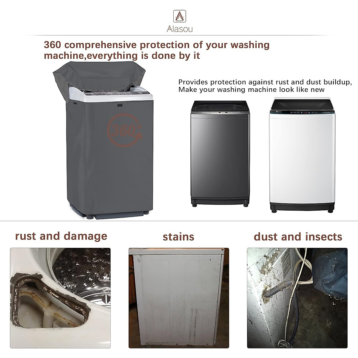 MBOOM Portable Washing Machine Cover,Top Load Washer Dryer Cover,Waterproof Full-Automatic,Wheel Washing Machine Cover(S,Grey)