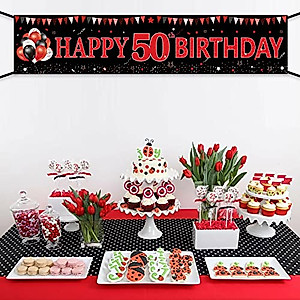 Red Black Happy 50th Birthday Banner Decorations for Women Men, Black and Red Happy 50 Bday Yard Banner Sign Party Supplies, 50 Year Old Birthday Decor for Indoor Outdoor