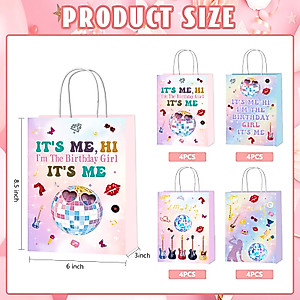 SNABETNA Music Birthday Party Paper Bags Decorations,16pcs Goodies Bags,Double Sided Birthday Paper Bags With 4 Styles, Music Theme Birthday Party Favors