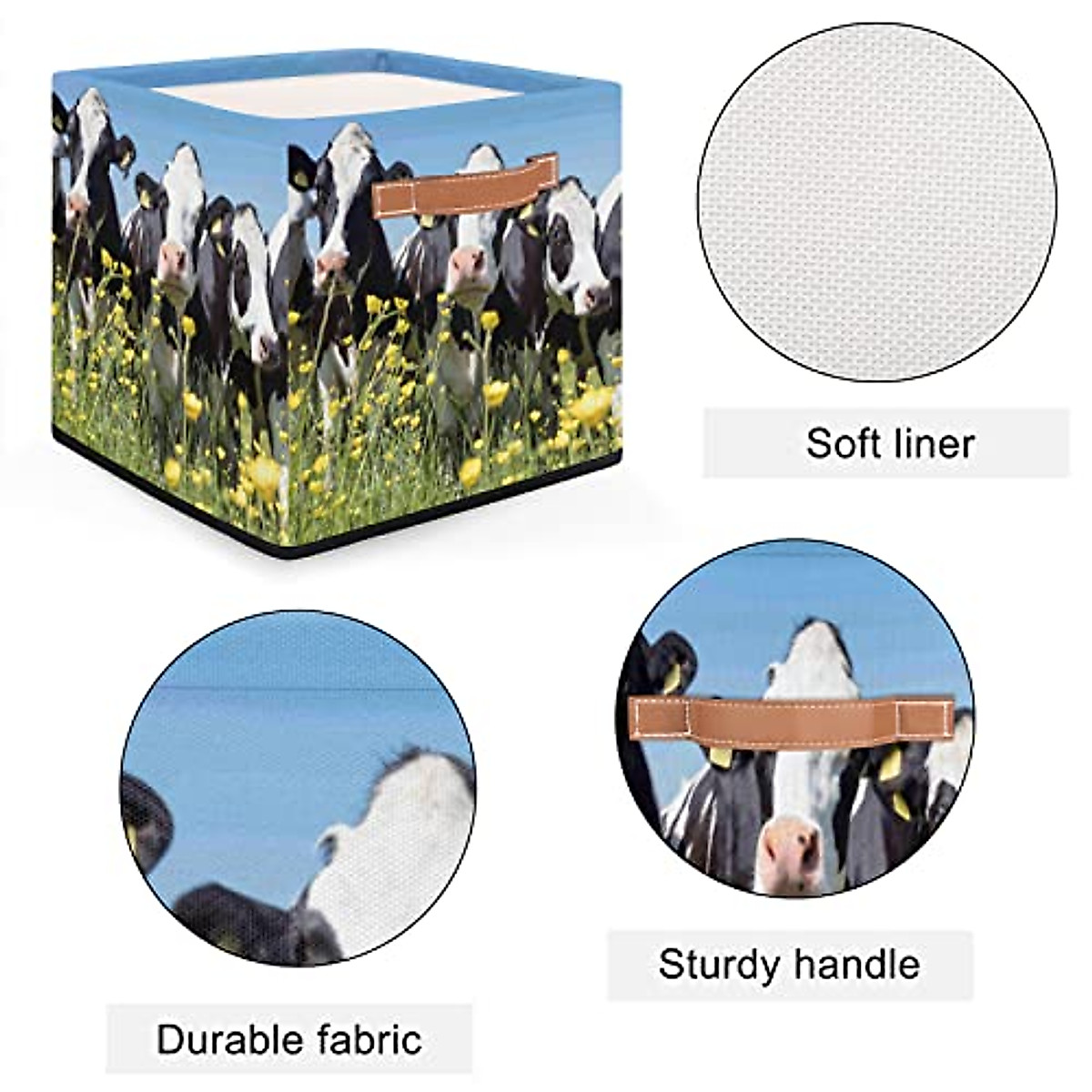 Funky Qiu Storage Cube Bins Farm Flower Cow Large Collapsible Storage Basket with Handle Decorative Storage Boxes for Toys Organizer Closet Shelf Nursery Kid Bedroom,13x13x13