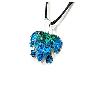 Handmade Ocean Blue Sea Turtle Art Glass Blown Sea Animal Figurine Pendant Necklace Jewelry - Model Y2016