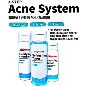 Walgreens Complete Acne Treatment Kit- 3 Simple Step Acne Kit - Benzoyl Peroxide Based Cleanser, Refreshing Toner, & Spot Treatment Repairing Lotion, 1.0 Fl Oz