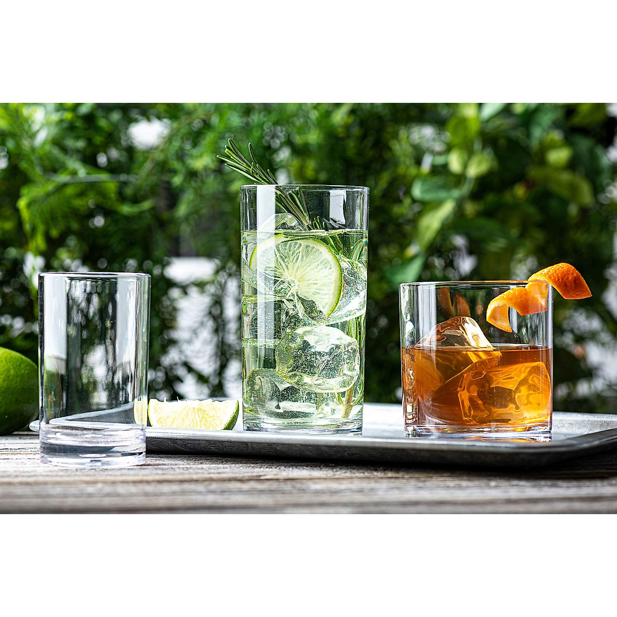 Acrylic Drinking Glasses [Set of 18] Glassware Set Includes 6-17oz Highball Glasses, 6-13oz Rocks Glasses, 6-7 oz Juice Glasses| Heavy Base Glass Cups for Water, Juice, Beer, Wine, and Cocktails…