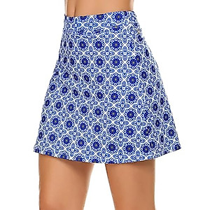 Ekouaer Golf Skirts for Women 16" Tennis Skort Athletic Skirt Inner Shorts Pocket Floral Pickleball Running Workout Sports Skorts,Blue Pattern X-Small