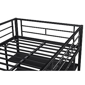 Anwickmak Metal Twin Low Loft Bed with Storage Shelves and Ladder, Bunk Floating Bed for Kids,Space Saving,No Box Spring Needed, Easy Assembly(Black)