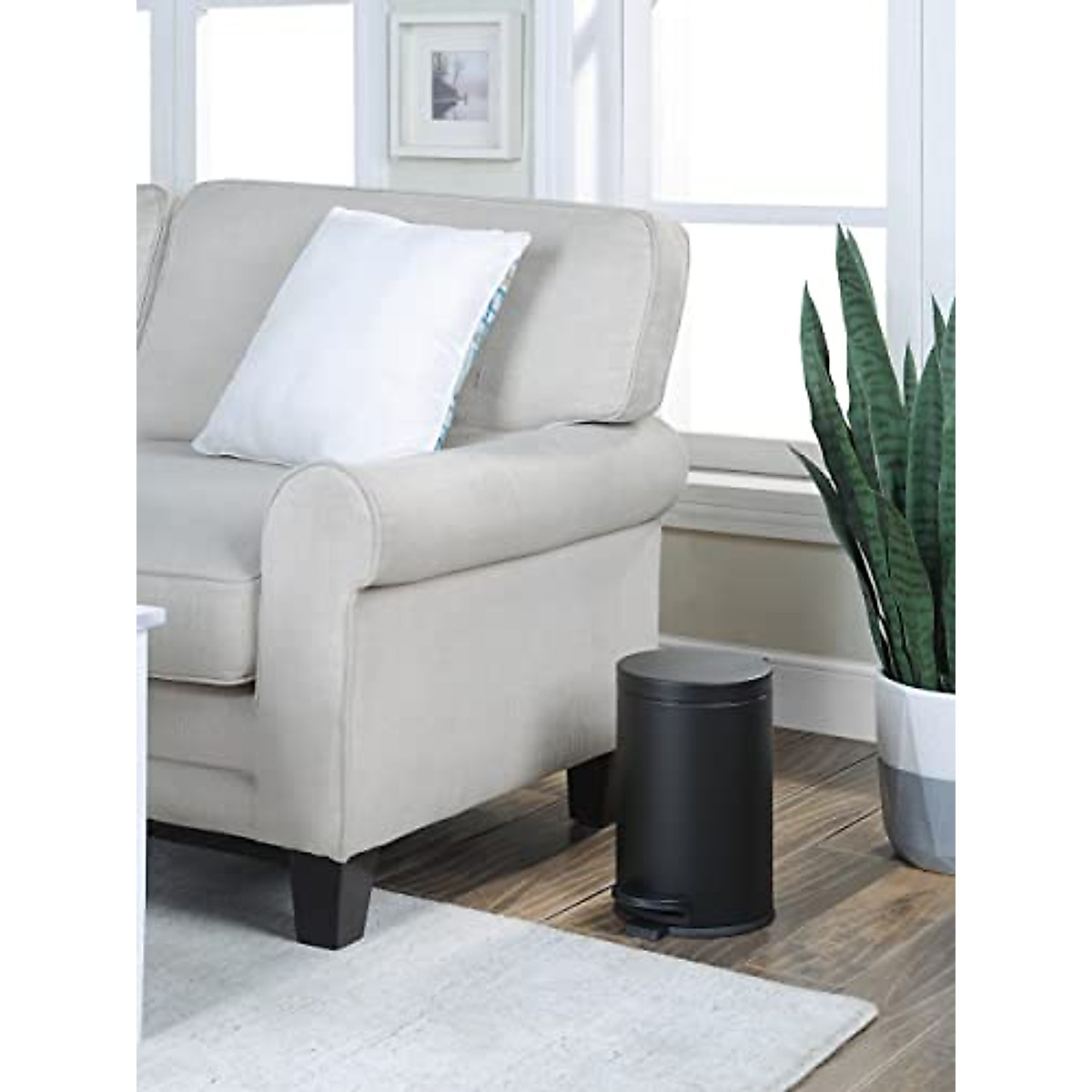 SunnyPoint 4.5 Liter / 1.2 Gallon Round Trash Can with Plastic Inner Bucket; Bathroom, Office, Kitchen and Bedroom Step On and Slow Close (BLK)