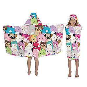 Franco Squishmallows Kids Bath/Pool/Beach Soft Cotton Terry Hooded Towel Wrap, 24 in x 50 in & Squishmallows Bedding Silky Satin Standard Beauty Pillowcase Cover 20x30 for Hair and Skin, by