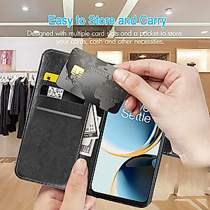 YJROP for OnePlus Nord N30 5G/OnePlus Nord CE 3 Lite 5G Case,with Screen Protector,PU Leather Wrist Strap Card Slots Shockproof Protective Flip Cover Phone Wallet Case for OnePlus Nord N30, Black