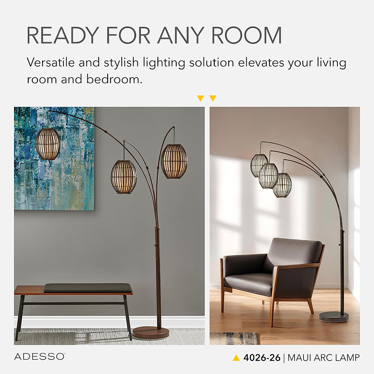 Adesso 4026-26 Maui Arc Lamp, 82 in, 3x60W Incandescent,13 CFL, Antique Bronze, 1 Floor Lamp