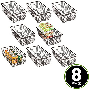mDesign Metal Wire Food Storage Basket Organizer with Handles for Organizing Kitchen Cabinets, Pantry Shelf, Bathroom, Laundry Room, Closets, Garage - Omni Collection, 8 Pack, Bronze