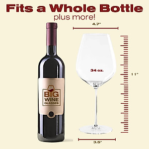 Big Wine Glasses | Set of 2 I Giant Oversized Full Bottle Wine Glasses I Large Red & White Wine Glass with Stem I Ultra Premium, Hand Blown Crystal | Imperial 34 Ounces