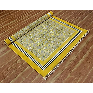 Casavani Indian Handmade Cotton Dhurrie Oriental Yellow & Beige Area Rug Boho Kilim Flat Weave Rug Indoor Hall Room Decor Carpet Throw Rugs for Bedroom Living Room Bathroom Balcony 4x10 Feet Runner