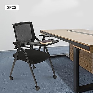 YIYIONCE 2 Pack Tablet Arm Chair, Office Guest Chairs & Reception Chairs with Wheels Foldable & Stackable Meeting Chair Black Mesh Bouncing Back Chair for Office Meetings & Reception| US Stock