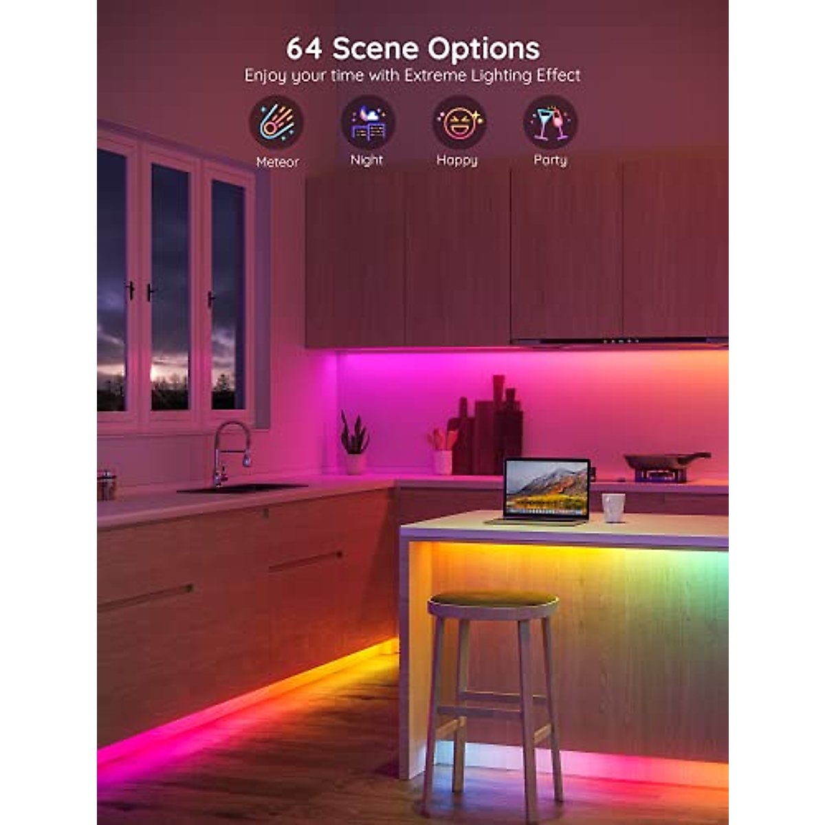 Govee 65.6ft RGBIC LED Strip Lights, Color Changing LED Strips, App Control via Bluetooth, Smart Segmented Control, Multiple Scenes, Enhanced Music Sync LED Lights for Bedroom, Party (2 X 32.8ft)