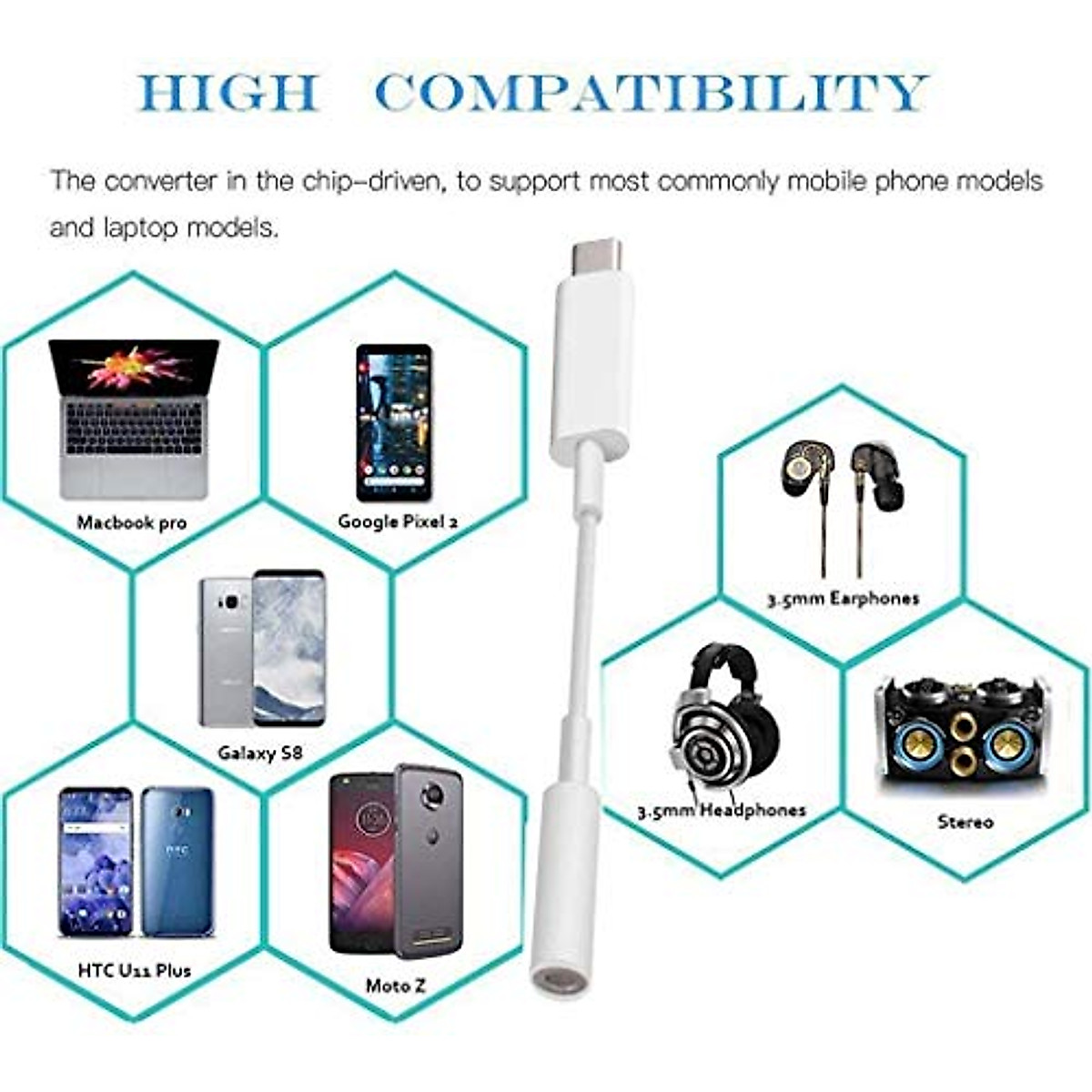 2 Pack USB-C to 3.5mm Headphone Jack Adapter Type C Port Audio Aux Cable Dongle Compatible with iPad Pro/Pixel 6 5XL/Galaxy S23 S22 S21 S20 Ultra Z Flip S20+ Note 20 10 S10 S9 Plus/One plus 6T 7 Pro