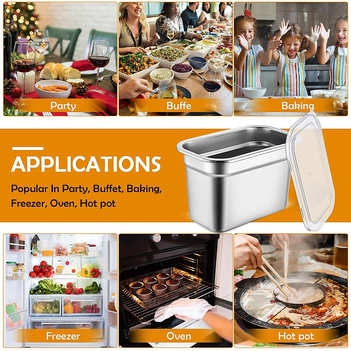 8 Pcs Stainless Steel Food Containers with Lids 1/9 Size Steam Hotel Pans 1 mm Thick Restaurant Table Pans Food Prep Pan Metal Meal Food Containers Steamer for Freezer Buffet Kitchen(4'' Deep)