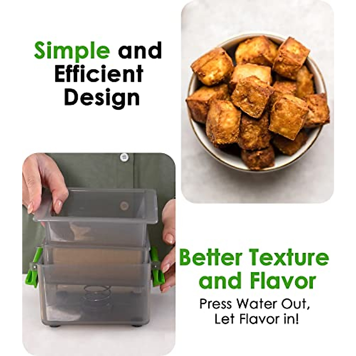 Easy Tofu Press - Remove Water from Tofu in 10-20 Minutes, Vegan-Friendly Food Squeezer, Dishwasher Safe, Improve Tofu Taste, Includes Drip Tray, BPA-Free, with Recipe Book, Mother's Day Gift