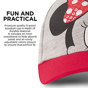 Disney Little Baseball Cap, Minnie Mouse Adjustable Toddler Ages 2-4, Grey/Red