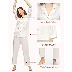 LilySilk Silk Pajamas for Women Button Up Pajamas Set for Ladies Girls Soft Maternity Pajamas Birthday Bridal Party Gift for Christmas Anniversary Valentine's day, Natural White M