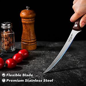 TAN REN Boning Knife 6 Inch, Stainless Brisket Trimming Knife with Sheath, Flexible Curved Boning Knife for Meat Cutting, Butcher Trimming Knife, Meat Trimming Knife for Brisket