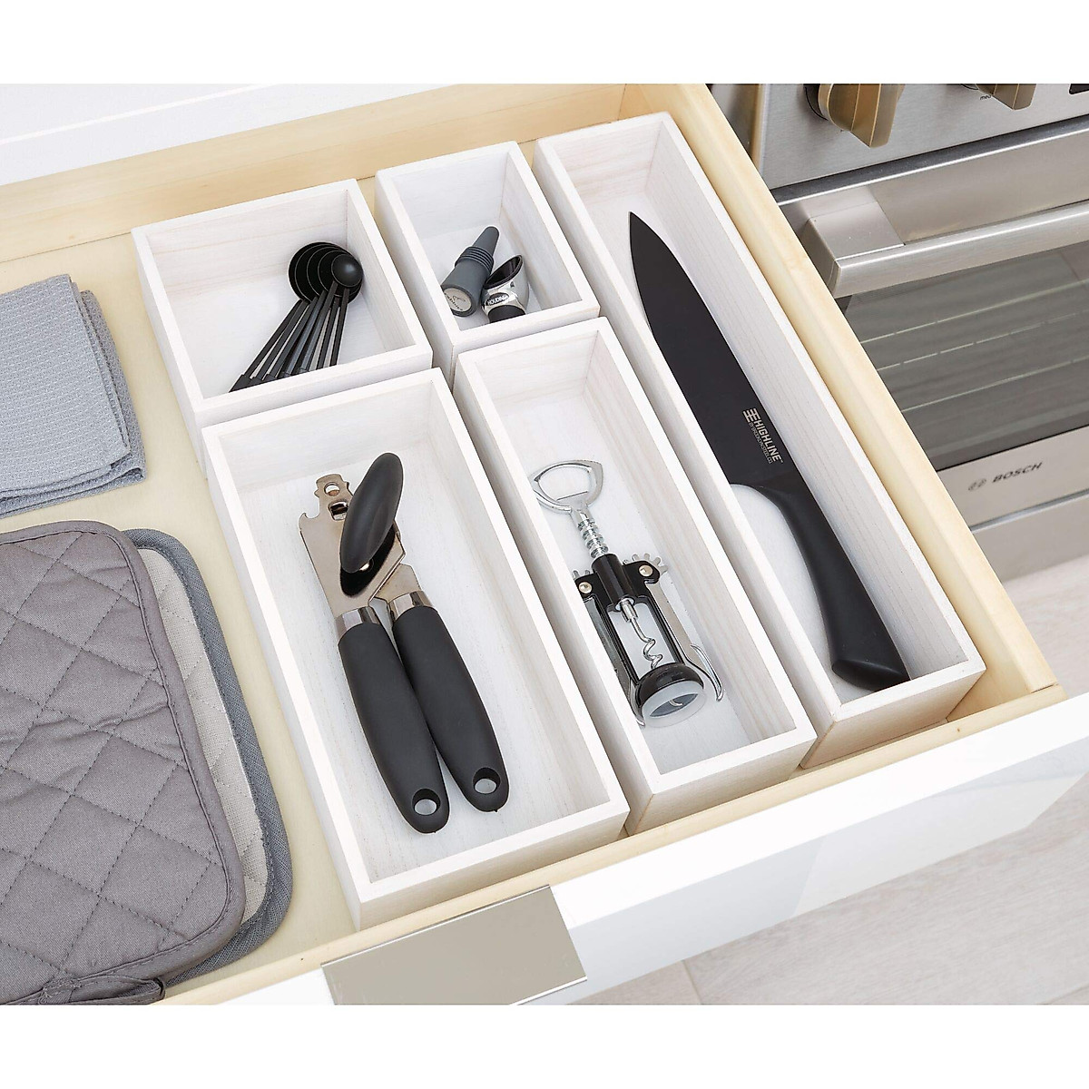 iDesign Renewable Paulownia Wood Collection Drawer Organizer Bin, 3.3" x 5" x 2.5", White Wash