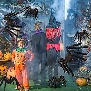 Large Spiders Halloween Giant Spider Decorations with Big Spiders Halloween Fake Scary Spider Web for Indoor Outdoor Yard Lawn Wall Home Porch House with 6Pcs (49"/30"/30"/20"/12"/12" Large Sizes)