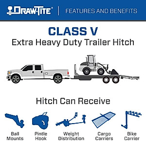 Draw-Tite 41938 Class 5 Ultra Frame Trailer Hitch, 2 Inch Receiver, Black, Compatible with 2007-2022 Chevrolet Silverado 3500 HD