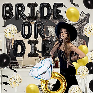Bachelorette Party Decorations Black and Gold - Black Bride or Die Balloon Banner Diamond Ring Foil Balloon for Funny Bachelorette Hen Engagement Party Bridal Shower Supplies