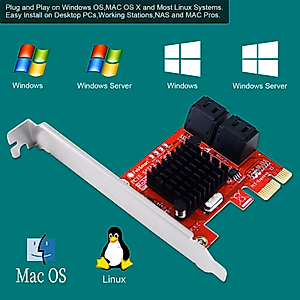 FebSmart PCIE 3.0 to 4-Ports 6Gbps SATA III Expansion Card for Desktop PCs, ASMedia ASM1064 None-Raid PCIE 3.0 SATA III Host Controller, Plug and Play on Windows OS, MAC OS, Linux System (FS-S4-Pro)