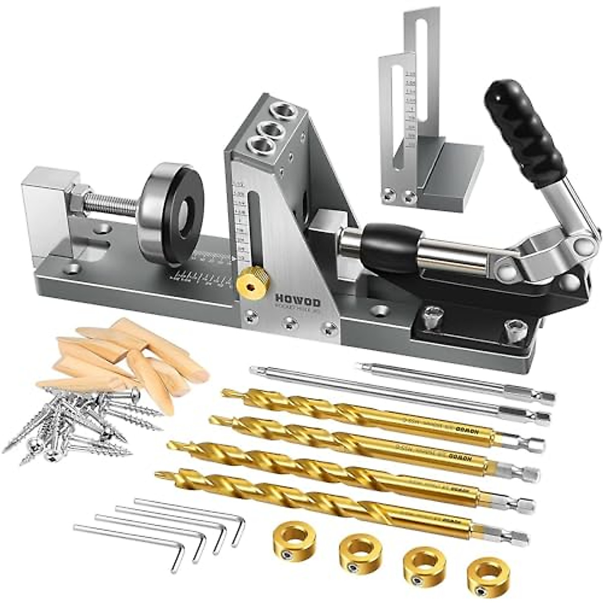 Pocket Hole Jig Kit Aluminum Alloy Pocket Screw Jig Drill Guide Multifunctional Woodworking Dowel Jig Kit Angled Holes Aluminum Alloy Hole Locator Professional Woodworking Equipment