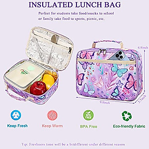 OctSky Backpack for Girls Kids Backpack Elementary Bookbags Teens Middle School Backpack with Lunch Box Water-repellent Lightweight Butterfly Purple