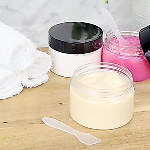 Cornucopia 4oz Clear Plastic Jars with Labels & Spatulas & Lids (12-Pack); Straight Sided PET BPA-Free Containers Great for Cosmetics, Kitchen & Gifts