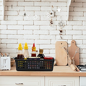 Bringer 6-Pack Slim Plastic Storage Baskets, Black Plastic Rectangle Storage Baskets