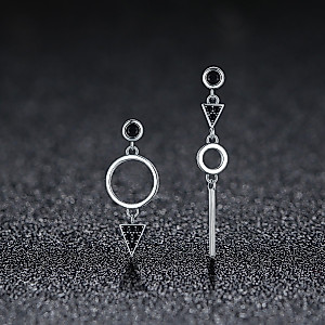 WOSTU Fashion Geometry Dangle Earrings Women's Drop Earrings Sterling Silver Tassel Asymmetrical Earrings, Metal, Cubic Zirconia