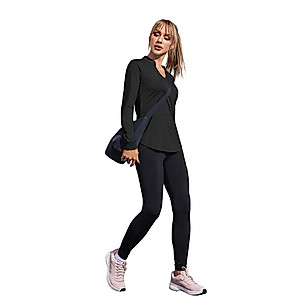 COOrun Long Sleeve Workout Shirts for Women Yoga Athletic Casual Tops Gym Running Breathable Shirt Quick Dry Black X-Large