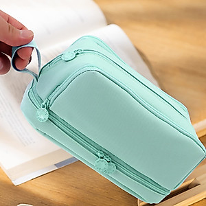 Large Capacity Pencil Case 4 Compartments, Pencil Case with Zipper Portable Handle, Aesthetic Pencil Case Stationery Organizer for Office College School Teen Girl Boy Men Women (Light Green)