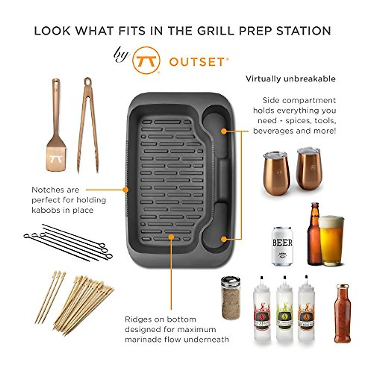Outset 76204 Grill Prep Station With Lid, 15" x 10" x 2.6"