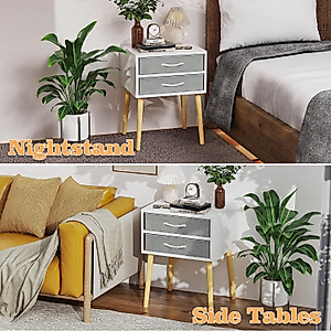LIONONLY Nightstand with Drawer, Modern White Night Stand with Solid Wood Legs, Bedside Tables Bedroom Nightstand Side Tables with Storage Shelf for Bedroom Furniture,Ideal for Home