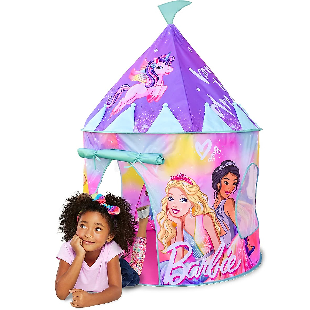 Barbie Pop Up Castle - Dreamtopia Pink Princess Play Tent for Kids | Folds Into Carrying Case - Sunny Days Entertainment