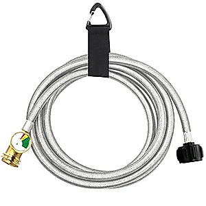 GardenNow Upgraded 12 FT Propane Tank Extension Hose Braided with Gauge, QCC1/Type 1 Tank Extension Hose, Acme to Male QCC/POL Fitting, Leak Detector Replacement for Propane Tank Appliances, Gas Grill