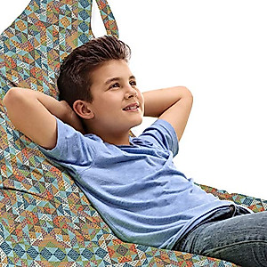 Lunarable Country Lounger Chair Bag, Quilt Patchwork Texture with Gingham Waves Squares Triangles Retro Rural Pattern, High Capacity Storage with Handle Container, Lounger Size, Multicolor