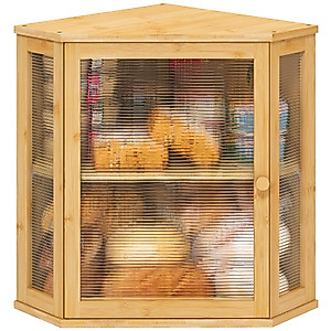 viewcare Extra Large Bread Box, Corner Bread Box for Kitchen Counter, Bamboo Wood Large Capacity Bread Storage Bin with Acrylic Wavy Door Panel