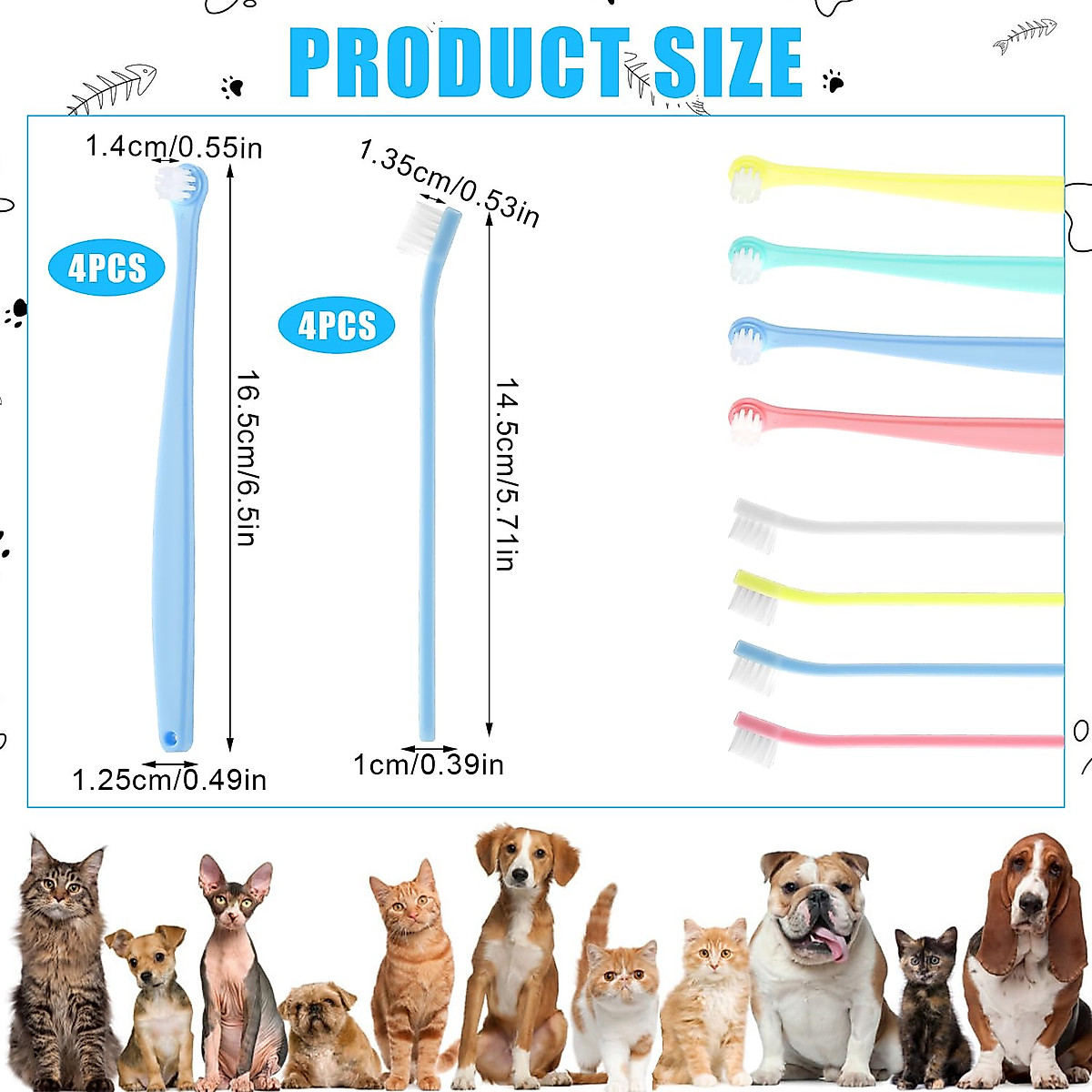 XIHIRCD 8pcs Dog Toothbrush, 2 Styles Soft Bristle Small Cat Toothbrush Micro Head Kitten Teeth Cleaning Brush Dental Care Supplies for Tiny Puppy Kitty Reduce Plaque Tartar Formation & Bad Breath