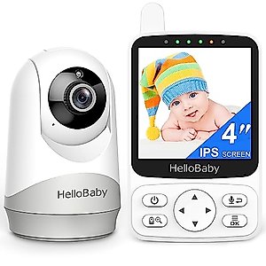 HelloBaby Monitor with 29Hour Battery Life and 4" IPS Screen, No WiFi, Video Baby Monitor with Camera and Audio 1000ft Long Rang Auto Night Vision 2 Way Audio Temperature VOX Mode for Baby Pet Eldly