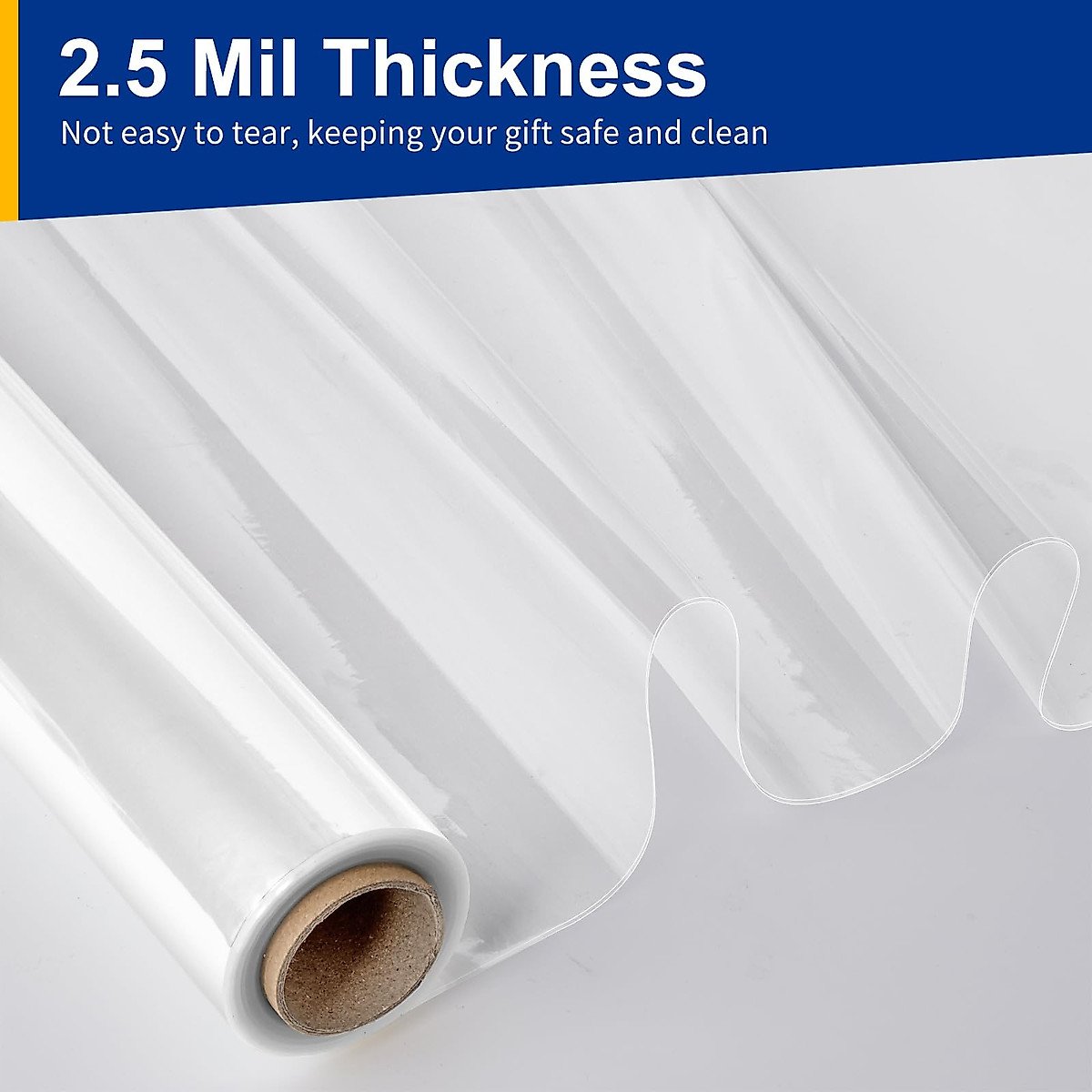 Mauproy 34 In x 100 Ft Clear Cellophane Wrap Roll, Extra Wide, 2.5 Mil Thick Transparent Plastic Gift Wrapping Paper for Baskets, Flower Bouquets, Gifts, Treats, Christmas