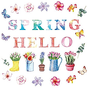 68 Pcs Hello Spring Cut Outs with 100 Pcs Glue Points Spring Floral Cut Outs Spring Bulletin Board Set Flower Plants Spring Cutouts Bulletin Board Decorations for Classroom School Game (Cute Style)