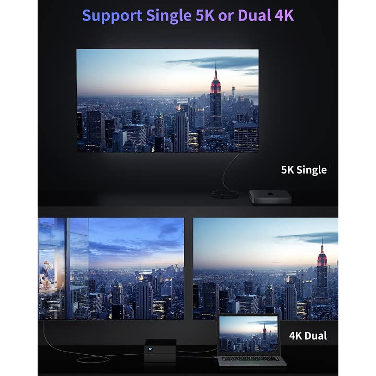 Silkland 8K Mini DisplayPort to DisplayPort 1.4 Cable, [8K@60Hz, 4K@144Hz, 2K@240Hz] 32.4Gbps Bi-Directional, HDR, G-Sync, Mini DP [Thunderbolt 2 Compatible] for Gaming Laptop, MacBook, Monitor,6.6FT