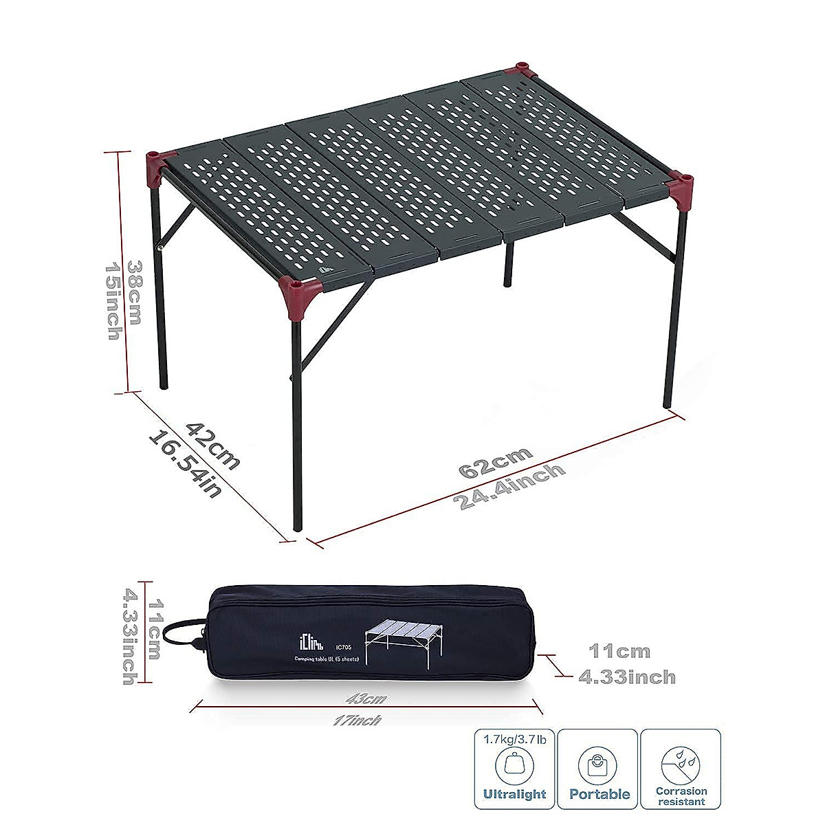 iClimb 2 Extendable Folding Table and 1 Pack Connecting Plates and 2 Lantern Hanger Bundle, Ultralight Compact for Many People Camping Backpacking Beach Concert BBQ Party
