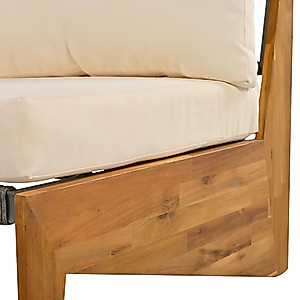 6-Person Outdoor Seating Group with Coffee Table, Half Moon Patio Sectional Sofa Set, All Weather Conversation Sofa Set with Acacia Wood Frame and Thick Cushions for Backyard Poolside (Beige+Acacia)